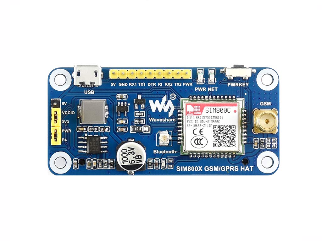 Waveshare GSM/GPRS/Bluetooth 3.0 HAT for Raspberry Pi 2B/3B/3B+/Zero/Zero W Based on SIM800C Support SMS Data Transfer ect