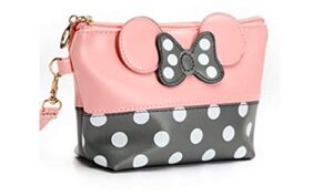 cartoon leather travel makeup handbag, cute portable cosmetic bag toiletry (pink)