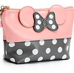 Cartoon Leather Travel Makeup Handbag, Cute Portable Cosmetic bag Toiletry (pink)