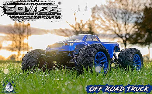 Soyee RC Cars 1:10 Scale RTR 46km/h High Speed Remote Control Car All Terrain Hobby Grade 4WD Off-Road Waterproof Monster Truck Electric Toys for Kids and Adults -1600mAh Batteries x2