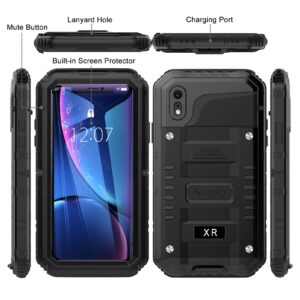 Beasyjoy iPhone XR Metal Case, Waterproof Heavy Duty Case with Built-in Screen Protector, Full Body Protective Shockproof Tough Rugged Military Grade Defender Outdoor Case(Black)