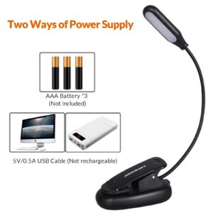 LEPOWER Clip on Book Light/Reading Light/Clip Light with 5 LED Eye Care, 3 Color Changeable, Portable Reading Lamp, Battery & USB Operated, Bed Light for Kids, Bookworms, Students(Black)