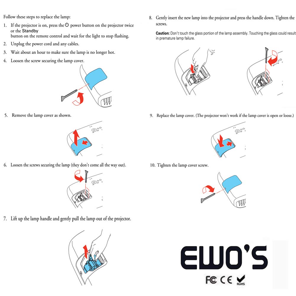 EWO'S HC8350 Replacement Lamp Bulb for EPSON PowerLite Home Cinema 8350 8345 8500UB 8700UB 6100 6500UB 8100 7100 7500UB V13h010l49/Elplp49 Replacement Projector Lamp Bulb