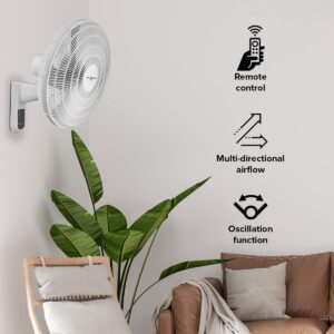 Air Monster 16 Inch Wall Mount Fan with Remote Control, Garage Fan, High Velocity Wall Fan, 70 Degree Oscillating Wall fan with Remote, 3 Speed, Adjustable Tilt, ETL, White