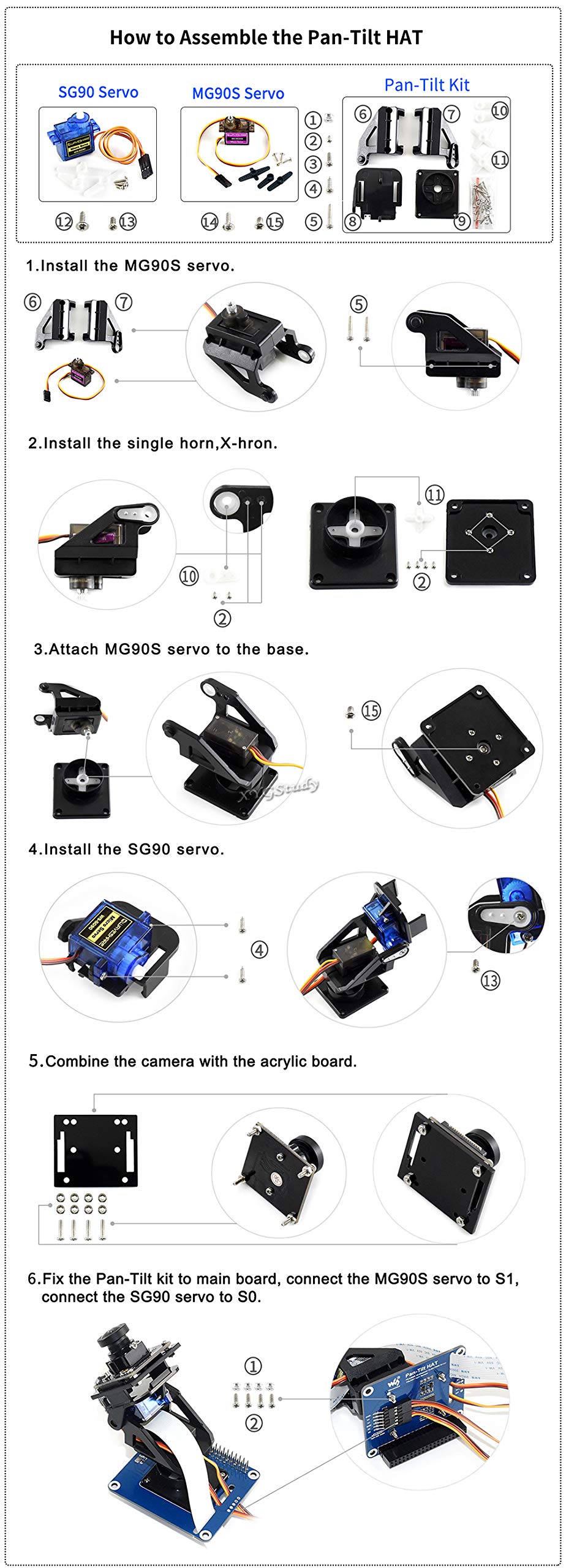 2-DOF Pan-Tilt HAT Onboard PCA9685 PWM Chip TSL25911FN Light Sensor Control Camera Movement Sense Light Intensity Via I2C Interface for Raspberry Pi 4 3 2 Model B+ B Zero W WH Jetson Nano @XYGStudy