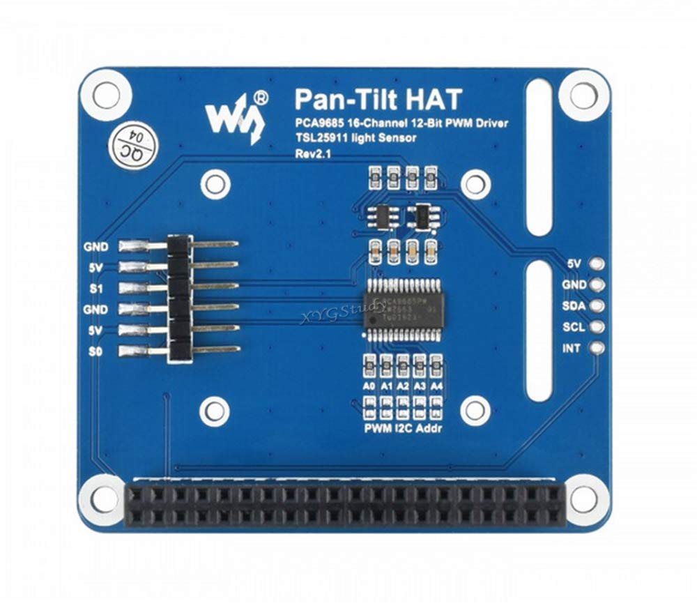 2-DOF Pan-Tilt HAT Onboard PCA9685 PWM Chip TSL25911FN Light Sensor Control Camera Movement Sense Light Intensity Via I2C Interface for Raspberry Pi 4 3 2 Model B+ B Zero W WH Jetson Nano @XYGStudy