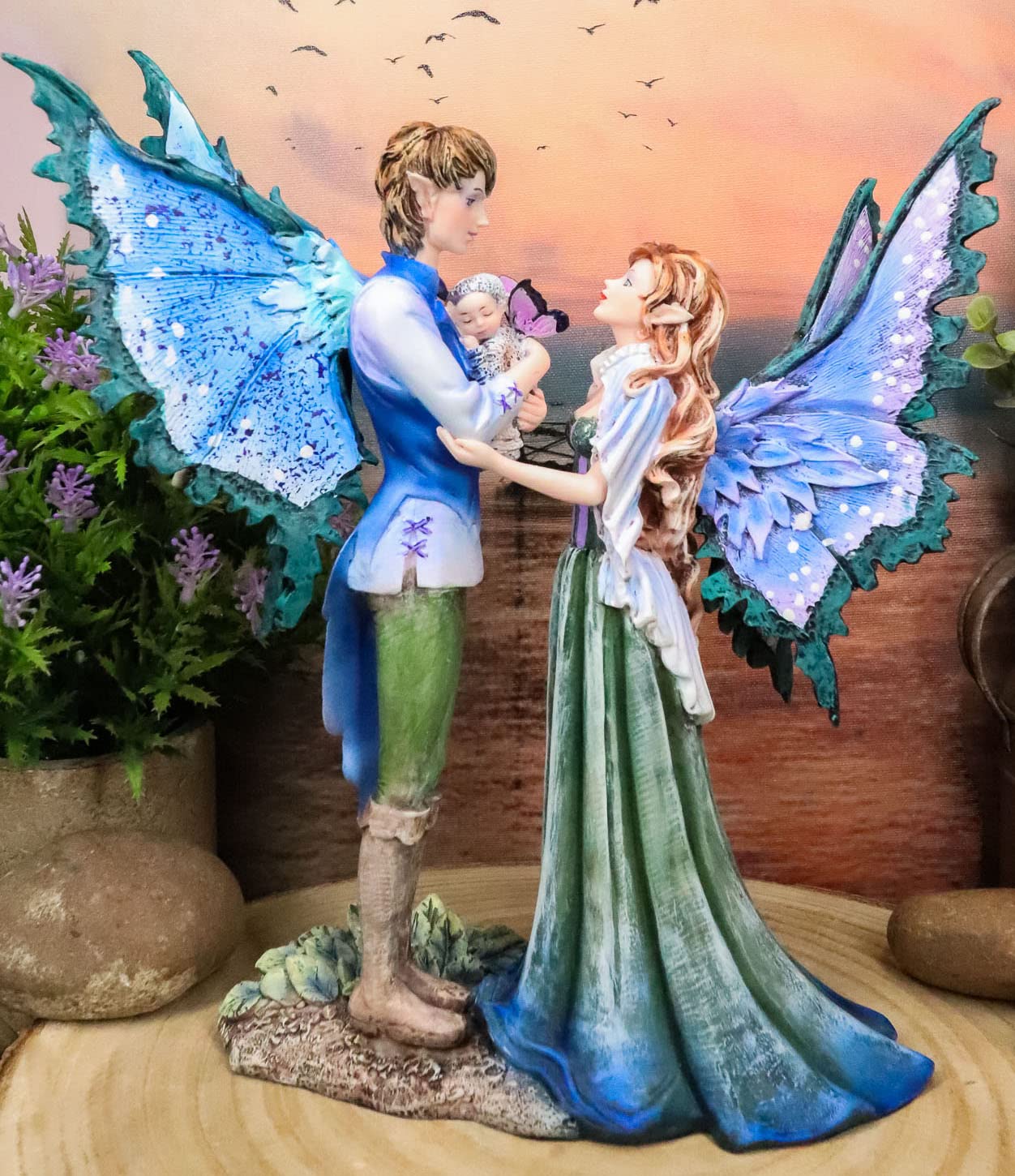 Ebros Amy Brown Family Love Fairy Mother Father and Baby Child Statue 9.5" Tall Fantasy Mythical Faery Garden Magic Collectible Figurine Fairies Pixies Nymphs Decor