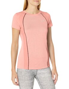 under armour women's tech c&s jacquard crew neck short sleeve t-shirt, peach frost (845)/metallic silver, x-small