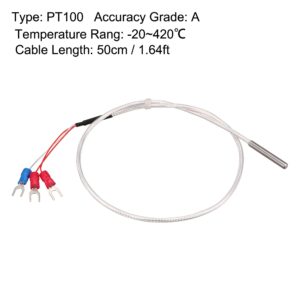 uxcell PT100 RTD Temperature Sensor Probe 3 Wires Cable Thermocouple Stainless Steel 50cm(1.64ft) (Temperature Rang: -50 to 200C)