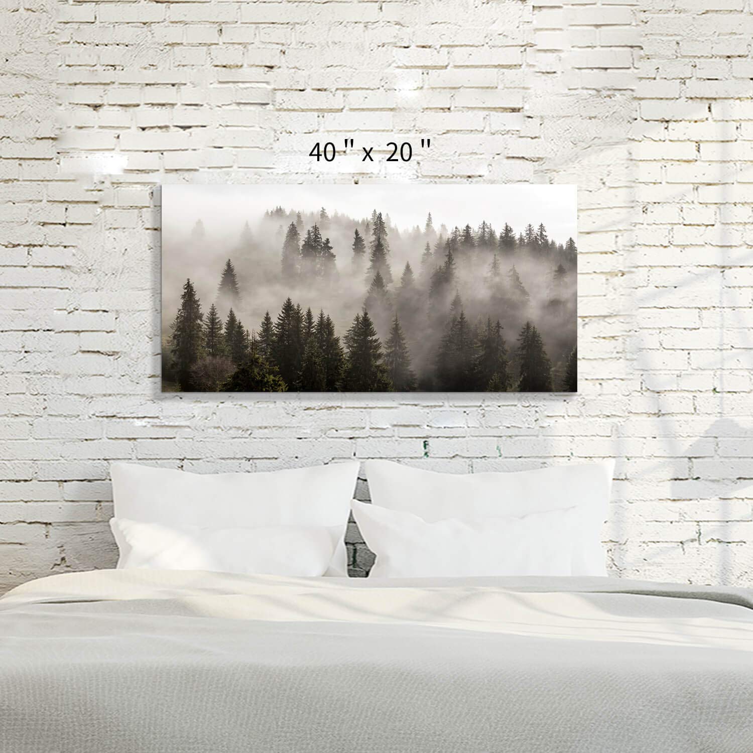 ARTISTIC PATH Foggy Forest Canvas Wall Art: Landscape Mountain Artwork Photographic Print Pictures for Bedrooms (40" W x 20" H,Multi-Sized)