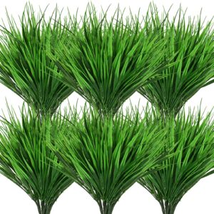 sunm boutique artificial outdoor plants, 8 bundles fake plastic wheat grass, faux plastic greenery shrubs for indoor outdoor garden office window box veranda centerpiece floral wedding decor