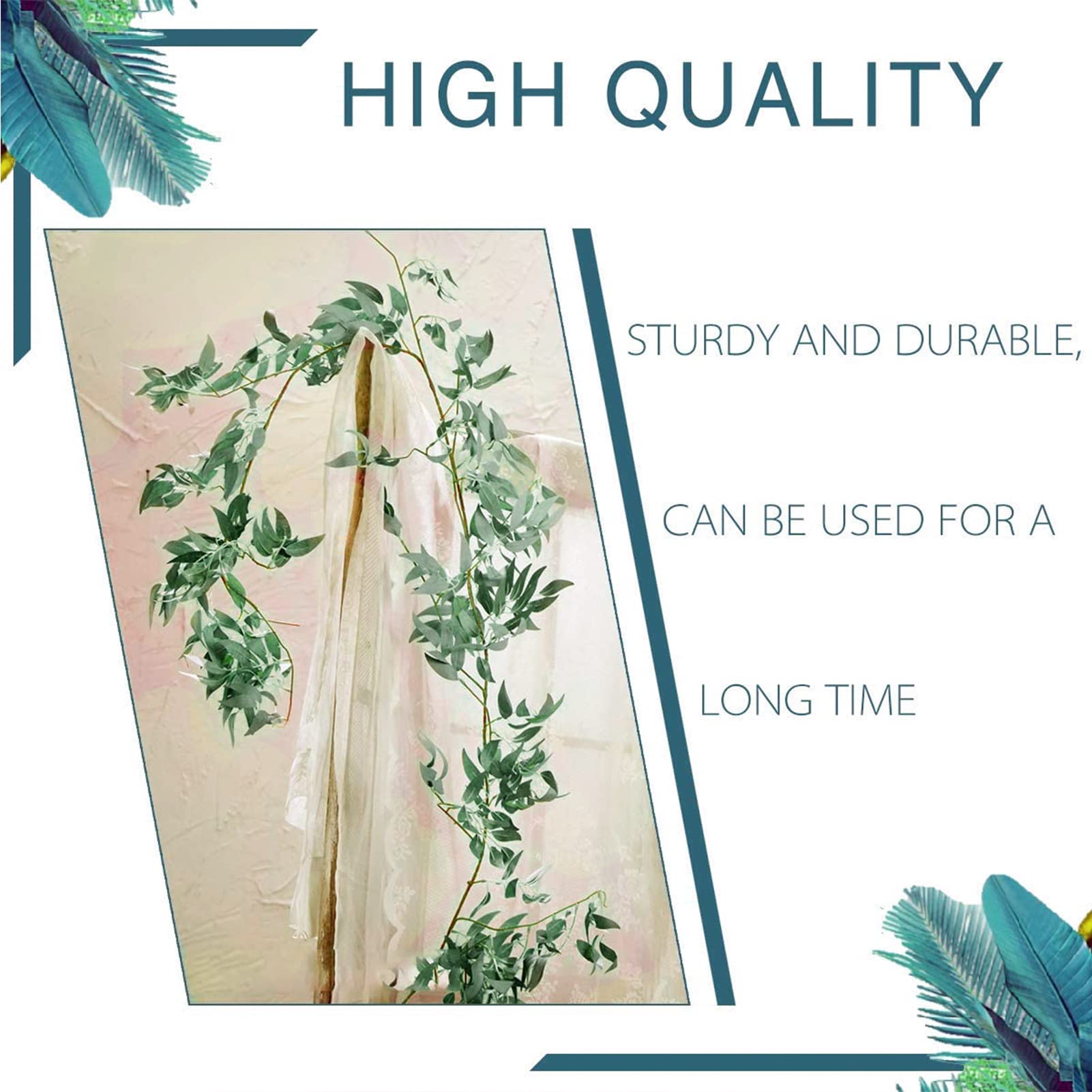 ANPHSIN 3 Pack (16.8ft) Artificial Willow Leaves Vines Twigs- Fake Silk Hanging Willow Plant Greenery Garland String for Indoor Wedding Party Crowns Wreath Decor, Outdoor Wall Garden Decoration