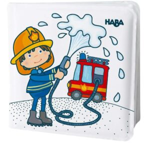 haba magic bath book fire brigade - wet the pages to reveal colorful backgrounds in tub or pool