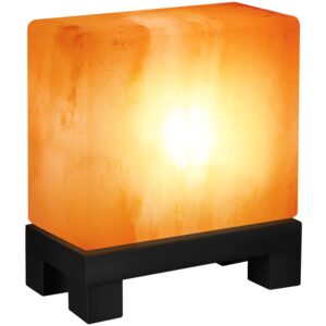 umaid himalayan salt lamp rectangle, salt rock lamp on modern wood base, night light bulb & dimmable cord, natural himalayan pink salt lamp, unique home decor, zen gifts, spa & meditation accessories