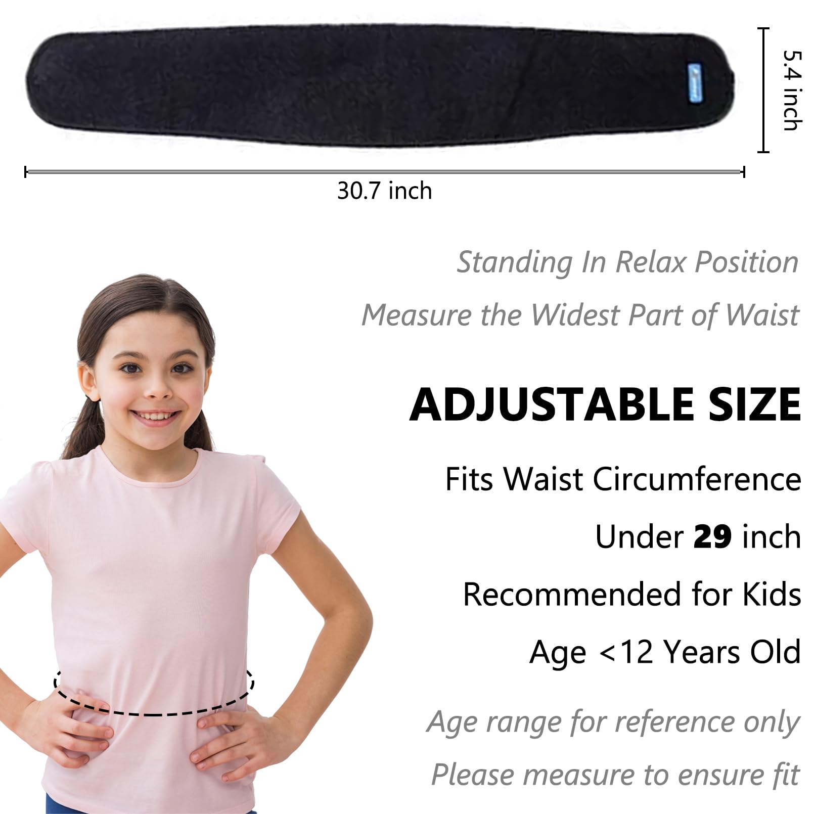 Luwint Kids Waist Belt Brace Support - Abdominal Binder Hernia Band for Waist Back Pain Relief Dance Yoga Volleyball Basketball (Black)