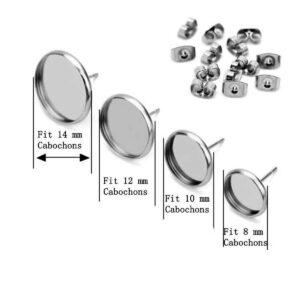 40pcs 12mm Stainless Steel Blank Stud Earring Bezel Setting for Jewelry Making with 40pcs Surgical Steel Earring Backs DIY Findings (9851)