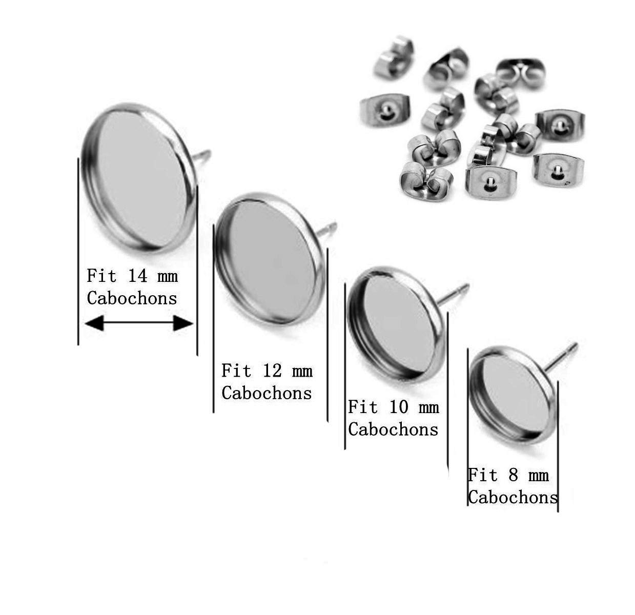 40pcs 12mm Stainless Steel Blank Stud Earring Bezel Setting for Jewelry Making with 40pcs Surgical Steel Earring Backs DIY Findings (9851)