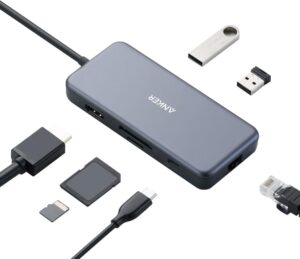 anker usb c hub adapter, powerexpand+ 7-in-1 usb c hub, with 4k usb c to hdmi, 60w power delivery, 1gbps ethernet, 2 usb 3.0 ports, sd and microsd card readers, for macbook pro and other laptops