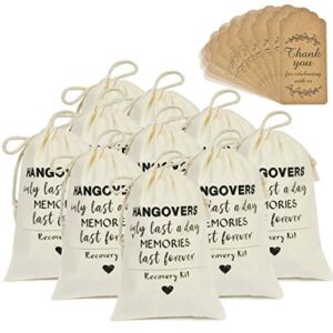 dÉcoco 10 bachelorette party favor hangover kit bags(4'' x 6'') and gift tags cotton drawstring for wedding welcome holiday survival recovery bridesmaid gifts