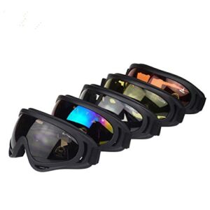 motorcycle goggles - set of 5 - dirt bike atv motocross anti-uv 400 protective combat tactical military goggles for men women kids youth adult (blk)