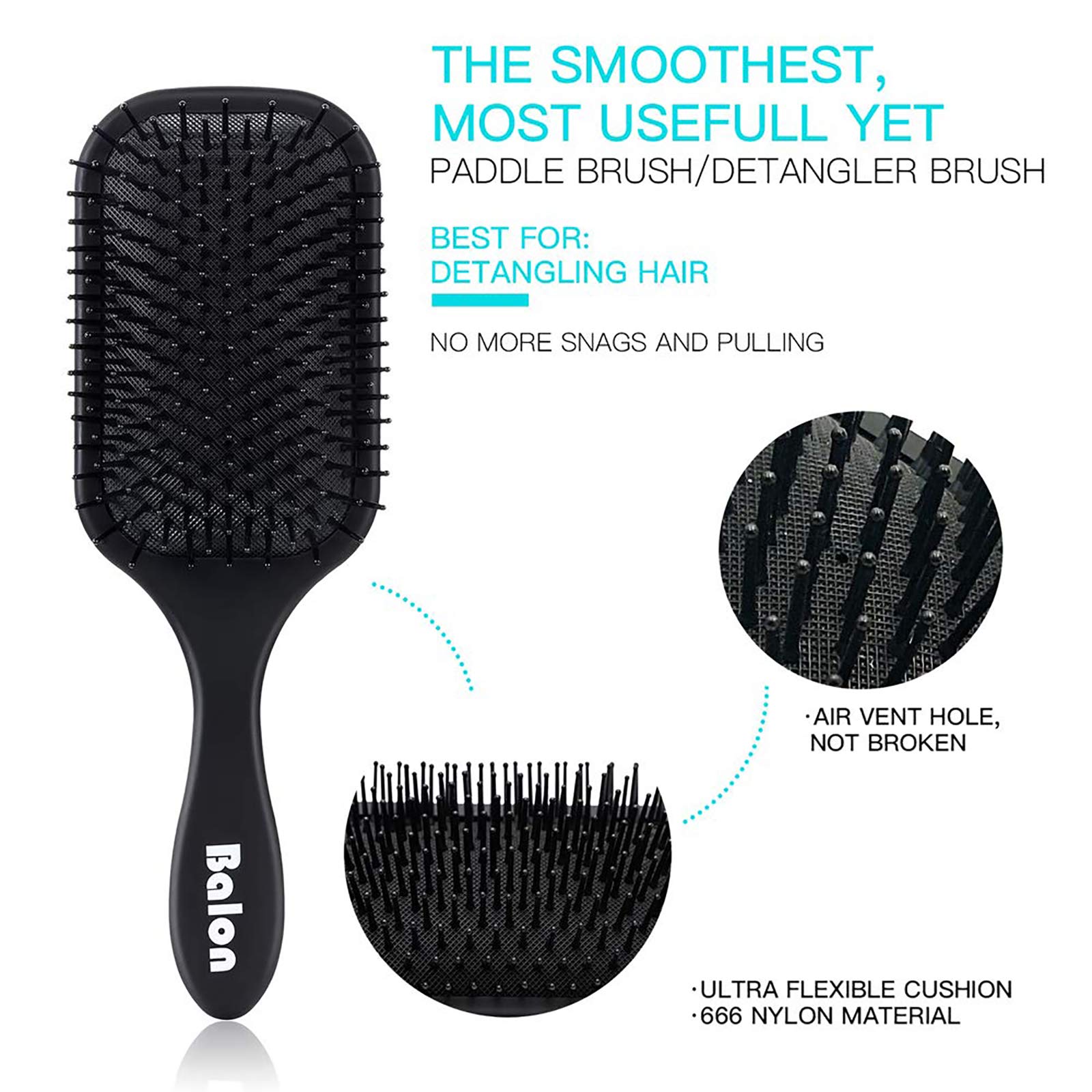 4Pcs Paddle Hair Brush, Detangling Brush and Hair Comb Set for Men and Women, Great On Wet or Dry Hair, No More Tangle Hairbrush for Long Thick Thin Curly Natural Hair