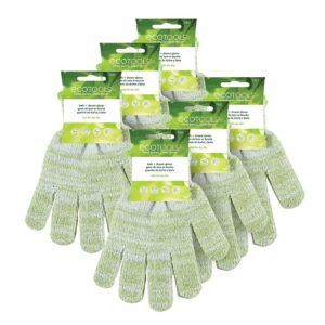 ecotools bath & shower gloves, recycled netting, exfoliating, gentle cleansing for whole body, use before self-tanning, removes dry skin, dirt, & impurities, fits all hands, 6 pairs, 12 gloves total