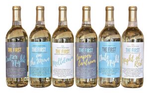 6 mommy's first milestone wine labels and stickers, great baby shower and pregnancy gift ideas for mom to be, funny mom's first moments after having new baby girl or boy – by harper & ivy designs