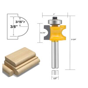 LEATBUY 1/2 Inch Shank Bullnose Router Bit 5PCS，Half Round Bearing Carbide Tipped Edge Cutting Bits， Radius 1/8" 3/16" 1/4" 5/16" 3/8", Woodworking Milling Cutter (YL05)