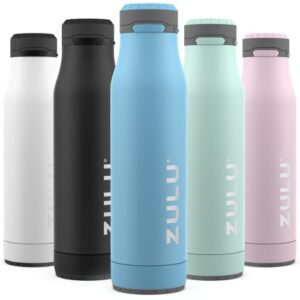 zulu ace vacuum insulated stainless steel water bottle with leak-proof locking lid and removable base, 24oz bottle