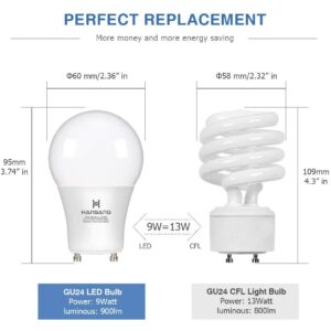 hansang GU24 LED Light Bulb,A19 Shape Bulb,9W (100W Equivalent),900 Lumens,2700K Warm White,Gu24 Twist Lock Base,Replacing CFL Ceiling Light for Home,Non-Dimmable 4 Pack