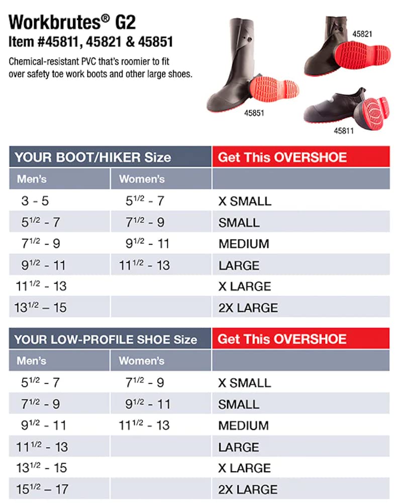 TINGLEY - 45851.XL Tingley-45851 Workbrutes G2 - PVC Overshoe - 17" Ht. - Black Upper - Red Sole - Cleated Outsole