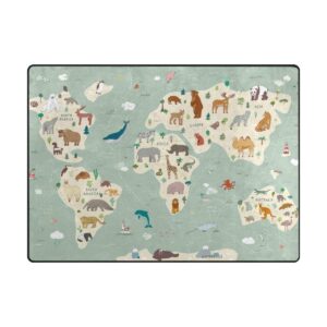 vantaso soft foam area rugs world map animals non slip play mats for kids boys girls playing room living room 80x58 inch