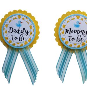 Amy's Bubbling Boutique, Inc. Mommy & Daddy to Be Pin Duck Baby Shower Yellow & Blue It's a Boy, Baby Sprinkle Gender Reveal