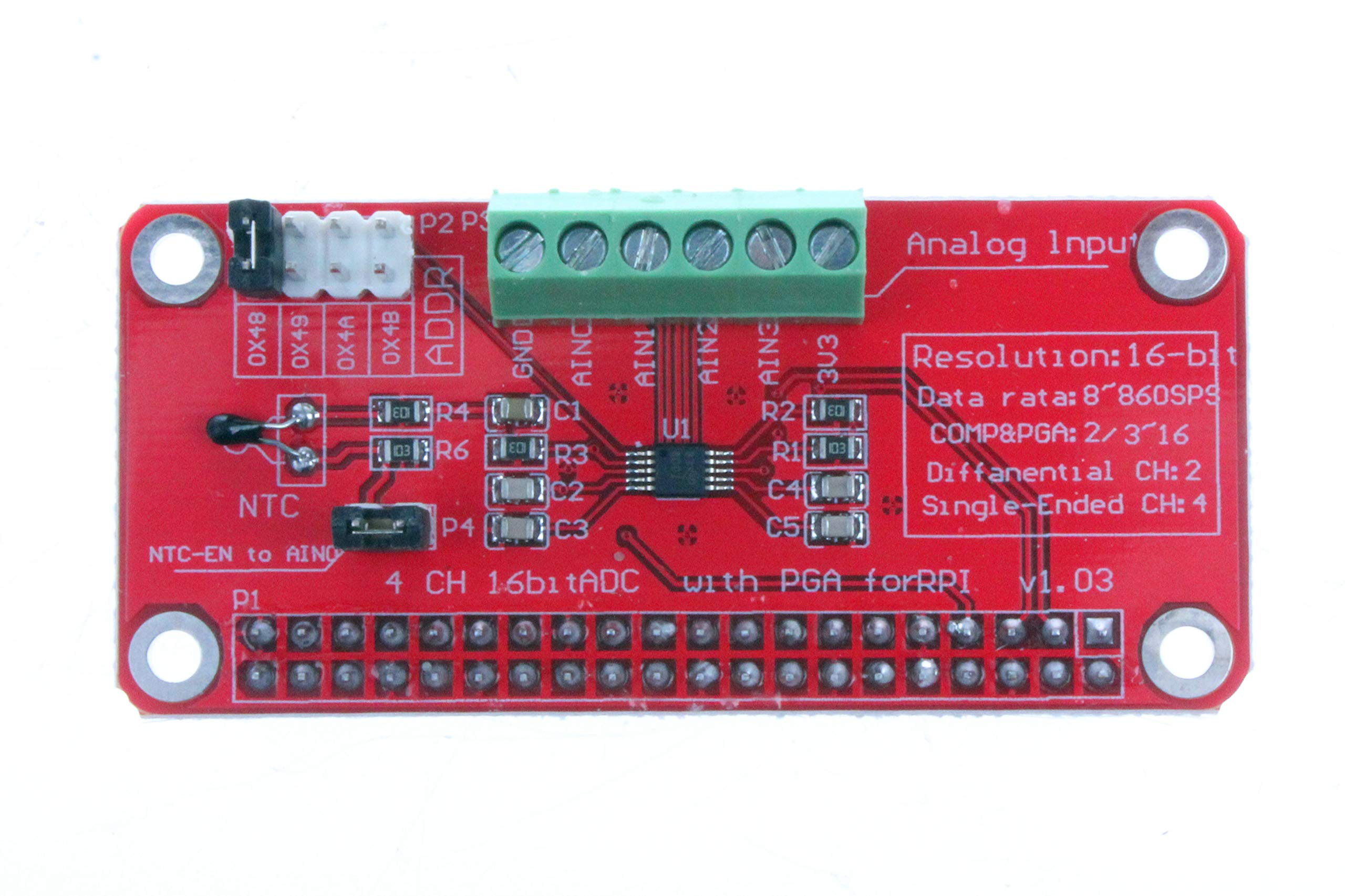 NOYITO 4-Channel 16-Bit ADC with PGA for RPI Raspberry PI 16 Bits I2C ADS1115 Module ADC 4 Channel for Raspberry Pi 3 2 Model B B+