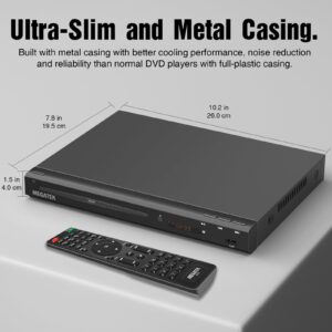 MEGATEK Region-Free DVD Player for TV with HDMI, CD Player for Home, Plays All Regions and Formats, USB Port, Durable Metal Casing, Remote, HDMI and RCA Cables Included