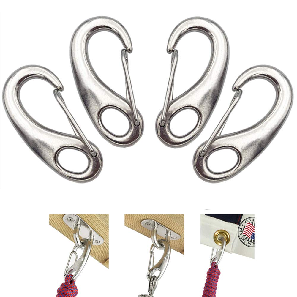 PISSION Flag Carabiner Hooks 4 Pack Stainless Steel Spring Snap Hooks Clips for Keychain Backpack Climbing Hiking Gym and Attach Dog Leashes Carabiner Clips