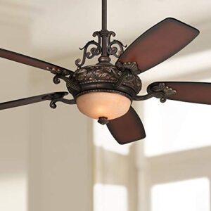 casa vieja 56" casa esperanza vintage indoor ceiling fan with light led remote control dimmable antique bronze gold shaded teak blades for house bedroom living room home kitchen dining office