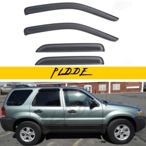 pldde 4pcs sun/rain guard compatible with 01-12 escape 08-11 tribute 05-11 mercury mariner front+rear smoke semi-transparent outside mount tape-on window visors