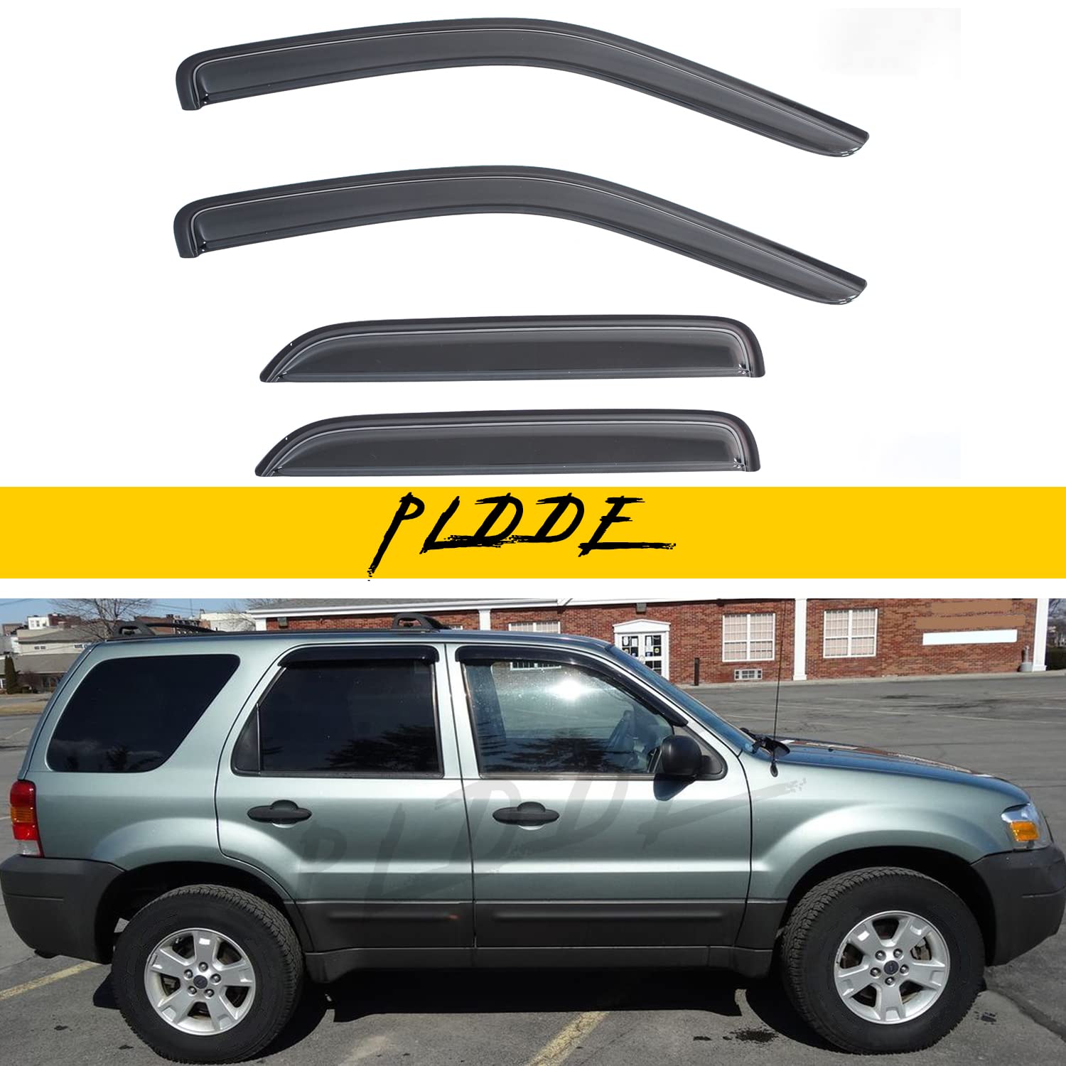 PLDDE 4pcs Sun/Rain Guard Compatible with 01-12 Escape 08-11 Tribute 05-11 Mercury Mariner Front+Rear Smoke Semi-Transparent Outside Mount Tape-On Window Visors