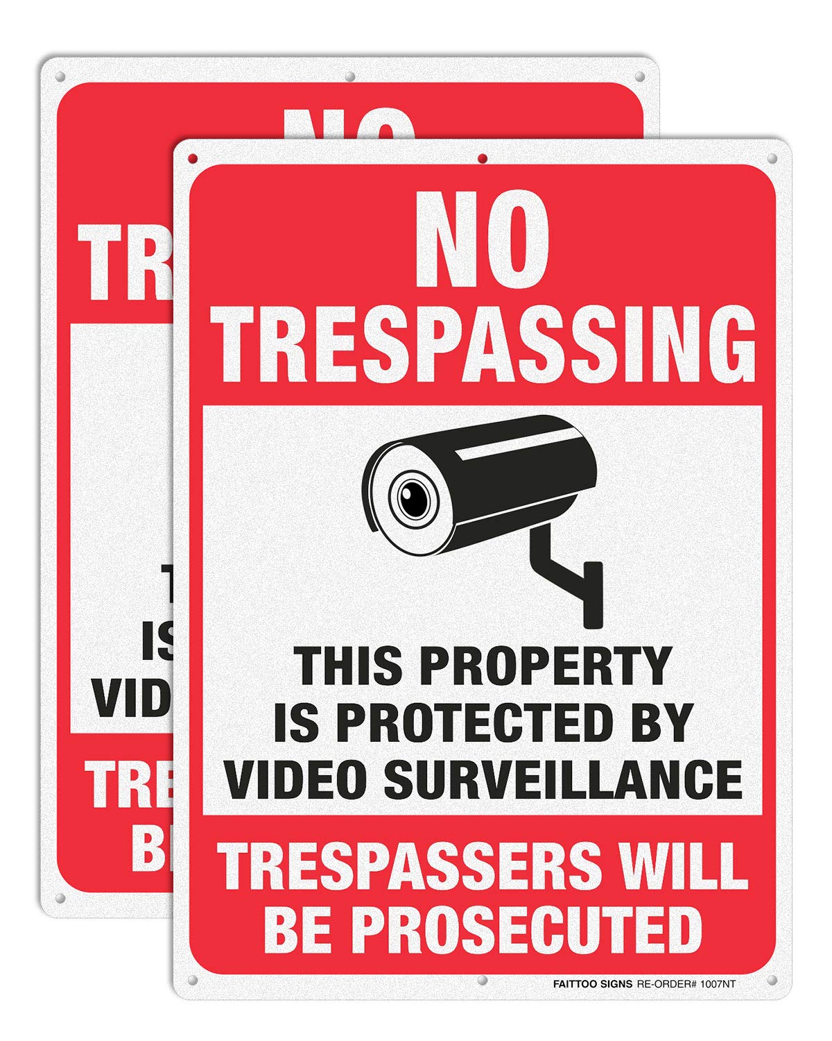 2 Pack No Trespassing Sign, Video Surveillance Signs, Trespassers Will Be Prosecuted Metal Reflective Sign, 10 x 7 Inches 0.40 Aluminum Indoor Or Outdoor Use for Home Business CCT