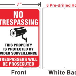 2 Pack No Trespassing Sign, Video Surveillance Signs, Trespassers Will Be Prosecuted Metal Reflective Sign, 10 x 7 Inches 0.40 Aluminum Indoor Or Outdoor Use for Home Business CCT