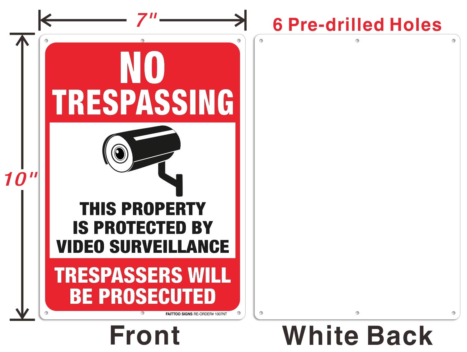 2 Pack No Trespassing Sign, Video Surveillance Signs, Trespassers Will Be Prosecuted Metal Reflective Sign, 10 x 7 Inches 0.40 Aluminum Indoor Or Outdoor Use for Home Business CCT