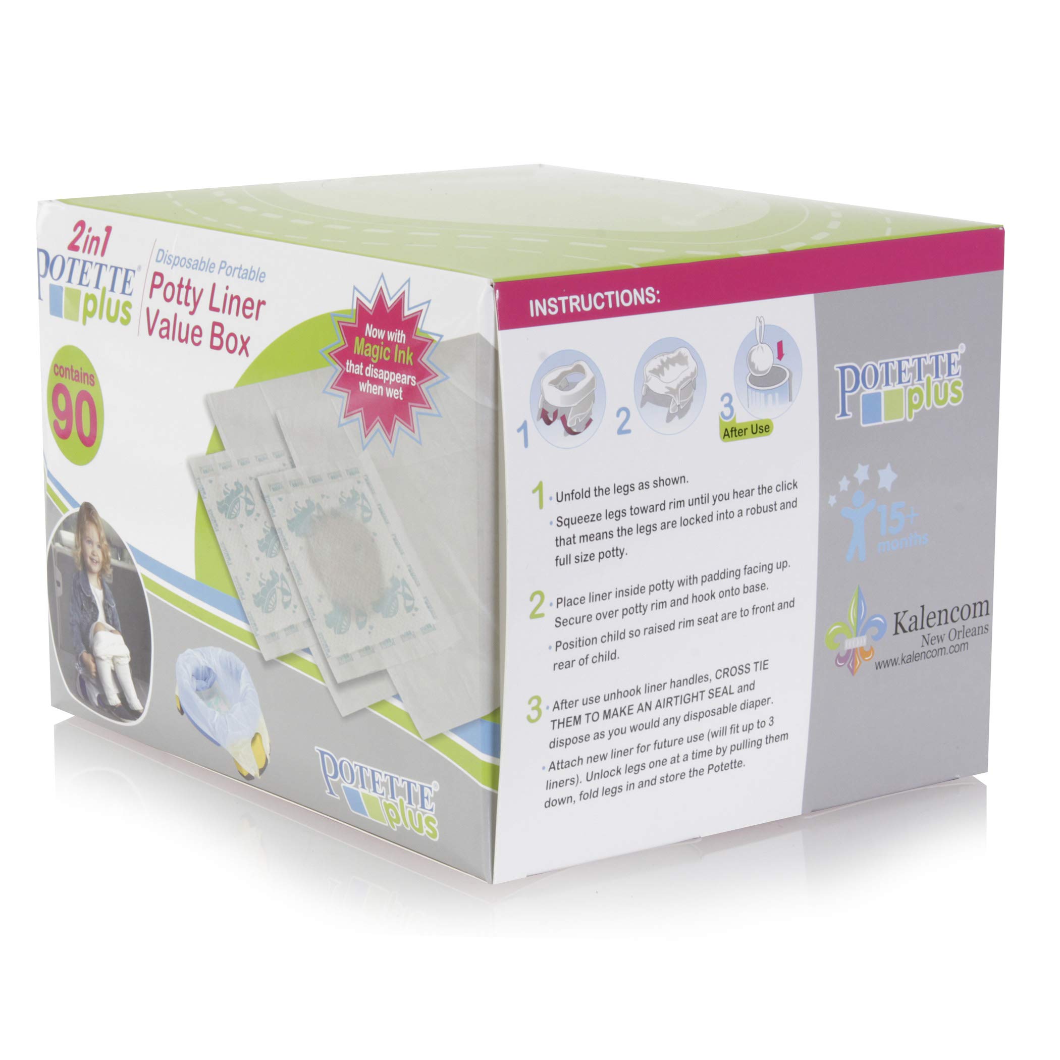 Kalencom Potette Plus Potty Seat Liners with Magic Disappearing Ink Value Box - 90 Liners