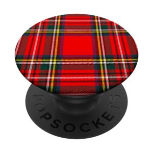 red scottish plaid pattern trendy stripes plaid fabric shawl popsockets popgrip: swappable grip for phones & tablets popsockets standard popgrip