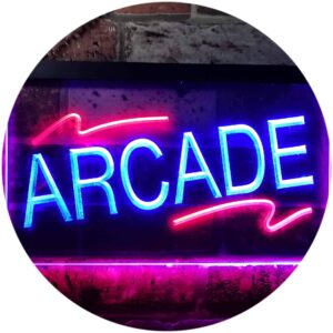 advpro arcade game room man cave dual color led neon sign red & blue 16" x 12" st6s43-i0427-rb