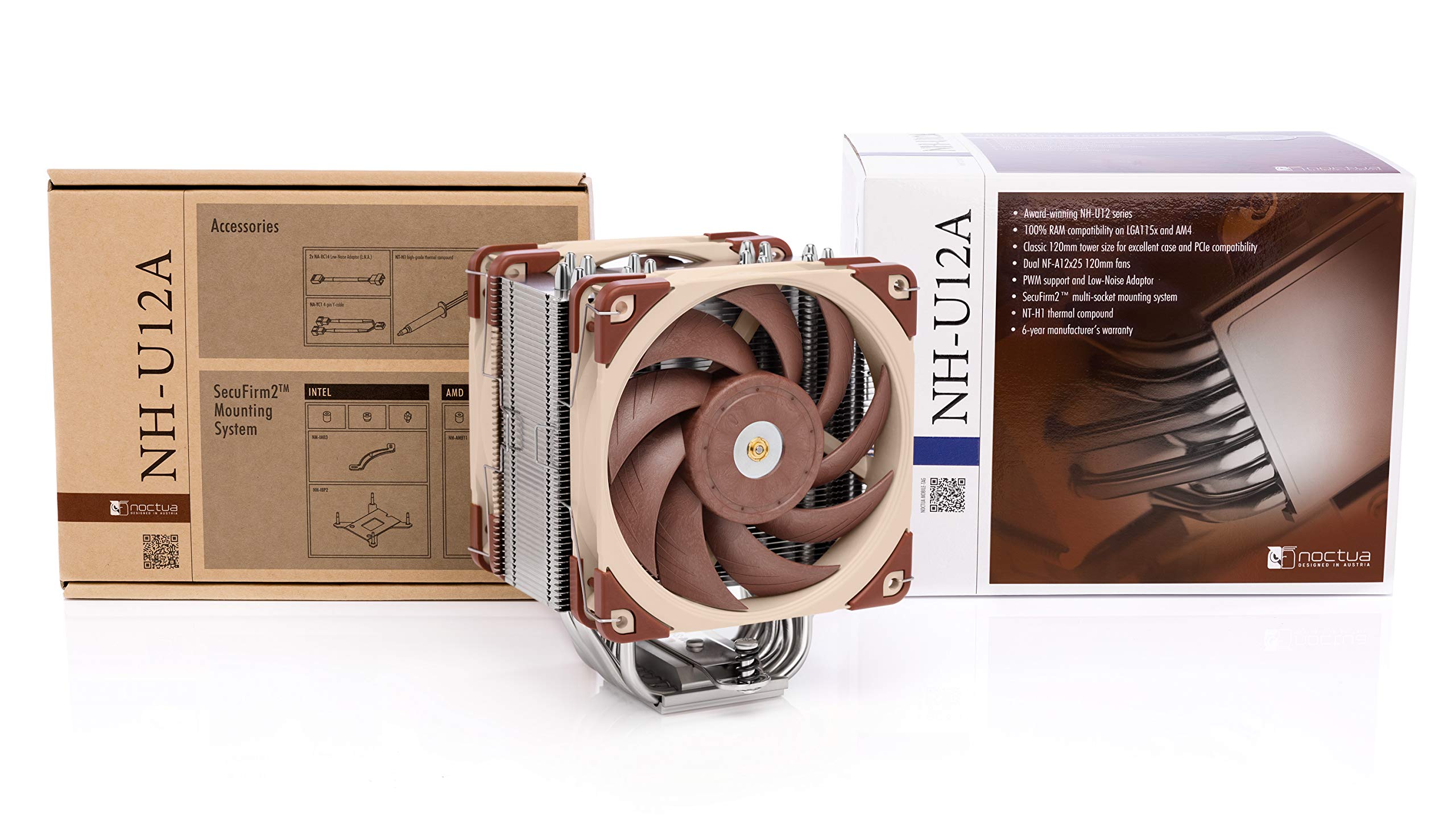 Noctua NH-U12A, Premium CPU Cooler with High-Performance Quiet NF-A12x25 PWM Fans (120mm, Brown) for Desktop