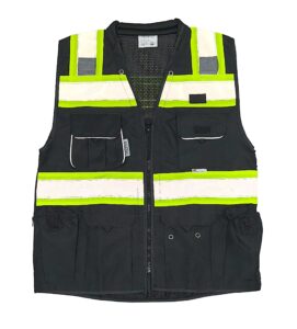 vero1992 (c) vest mens class 2 black series safety vest with zipper and utility pockets premium black series surveyors vest (medium, black)