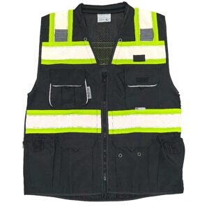 Vero1992 (C) Vest Mens Class 2 Black Series Safety Vest With Zipper and Utility Pockets Premium Black Series Surveyors Vest (Medium, Black)