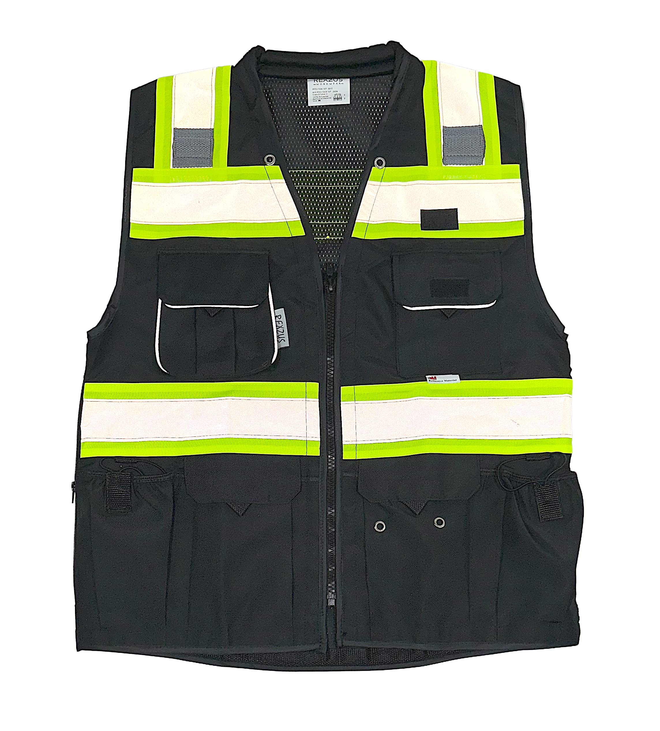 Vero1992 (C) Vest Mens Class 2 Black Series Safety Vest With Zipper and Utility Pockets Premium Black Series Surveyors Vest (Medium, Black)