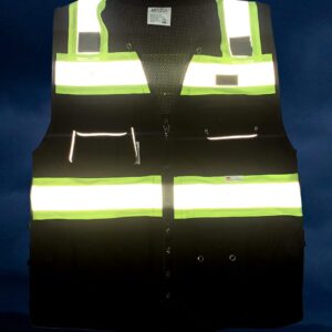 Vero1992 (C) Vest Mens Class 2 Black Series Safety Vest With Zipper and Utility Pockets Premium Black Series Surveyors Vest (Medium, Black)